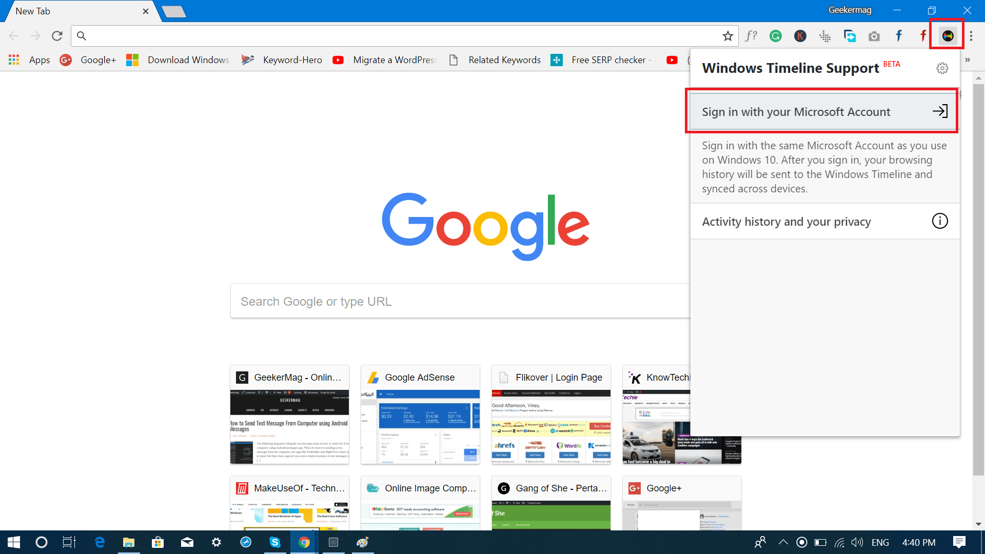 Integrate & Enable Windows 10 Timeline in Chrome and Firefox