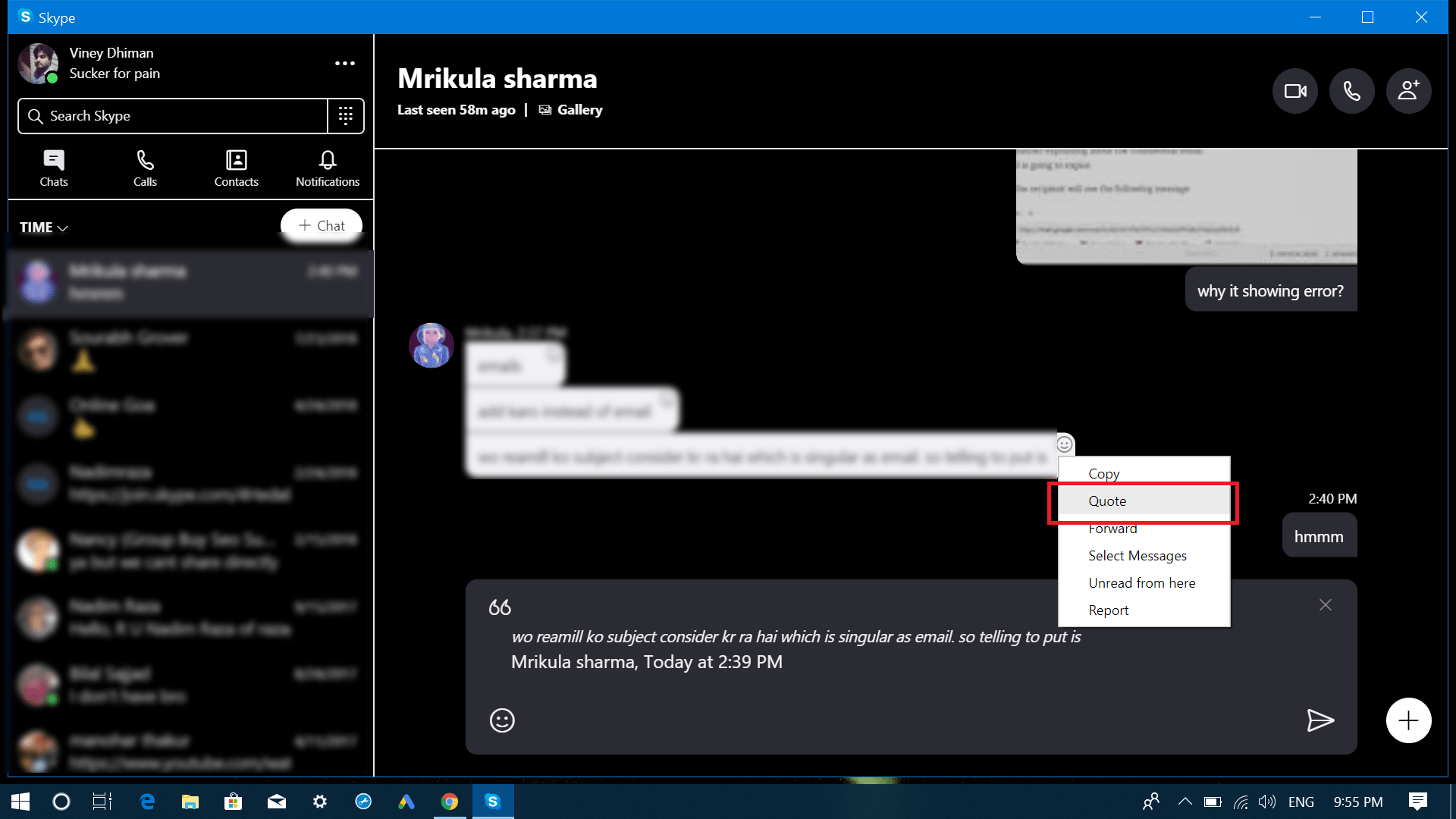 Fix - Quote Message in Skype app for Windows 10 Not Working