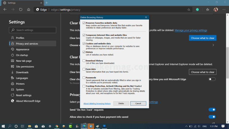 Clear Browsing Data for Internet Explorer mode in Edge Chromium