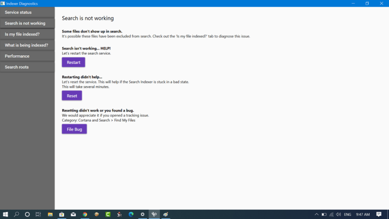 Download Indexer Diagnostics app for Windows 10 from Microsoft Store