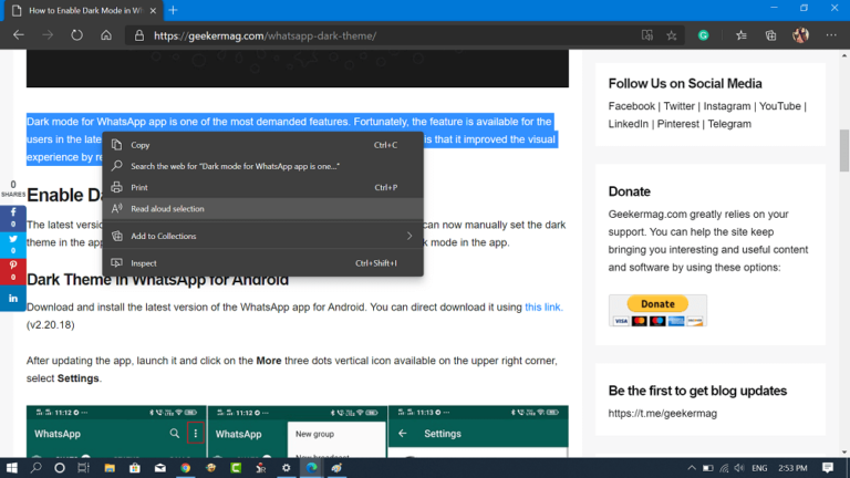 Use Microsoft Edge Text to Speech feature to read any web page