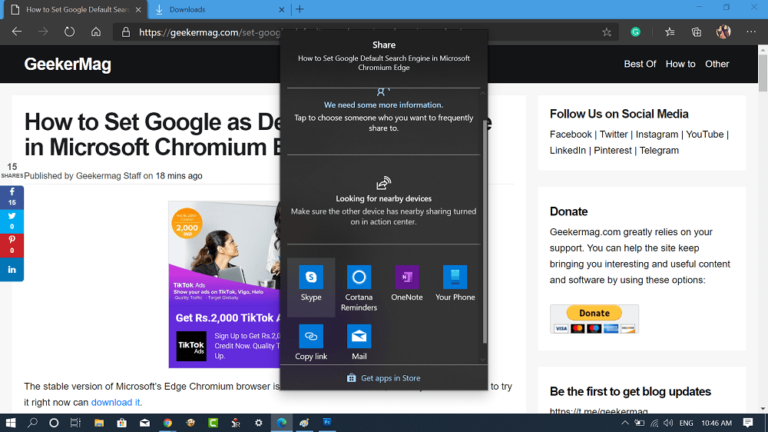 How to Share Page with anyone in Microsoft Edge Chromium in Windows 10