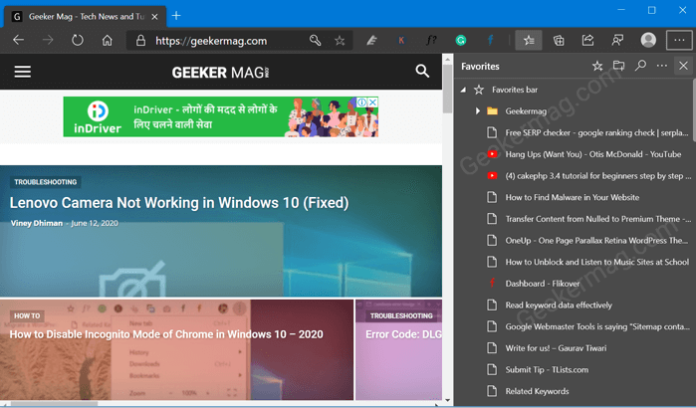 Microsoft Edge gets option to Pin Favorites panel to Side pane