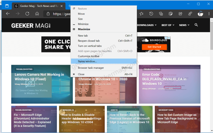 How to Name Individual Browser in Microsoft Edge