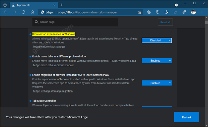 Microsoft Edge let you disable Alt+Tab Experience in Windows 10