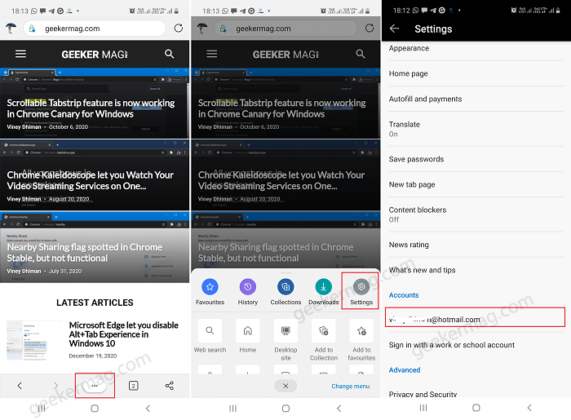 Microsoft Edge for Android let you Sync Open Tabs and History