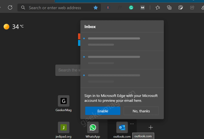 How to Check Outlook Emails from Edge New Tab Page Quick Links