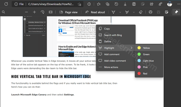 How to Enable & Disable Mini Menu on Text Selection in Edge