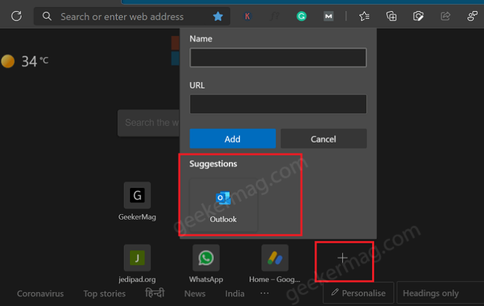 How to Check Outlook Emails from Edge New Tab Page Quick Links