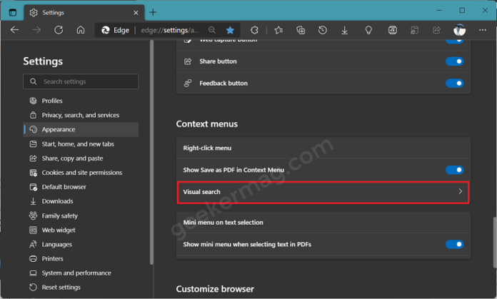 How To Turn On Or Off Visual Search Feature In Microsoft Edge 