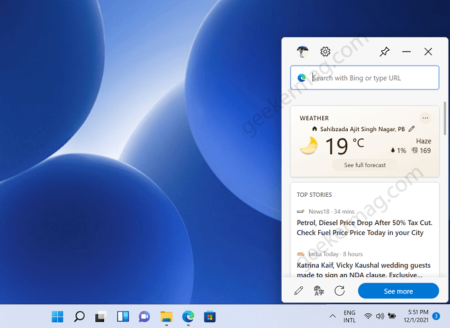 How to Show Edge Web Widget in Windows 10 Taskbar