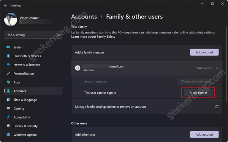 How to Add or Remove Family Member Account in Windows 11 PC