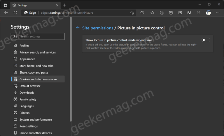 Enable or Disable Picture in Picture (PIP) Button in Microsoft Edge