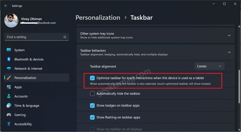 How to Enable Tablet Optimized Taskbar UI in Windows 11 - 25227