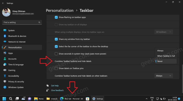 How to Enable & Set Taskbar Icons to Never Combine in Windows 11 23466