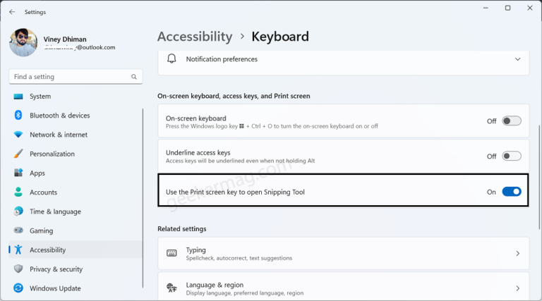 Enable/Disable Use Print Screen to Open Snipping Tool in Windows 11